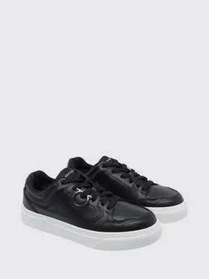 FERRAGAMO Calfskin Leather Sneakers With Gancini Logo And Perforated Toe