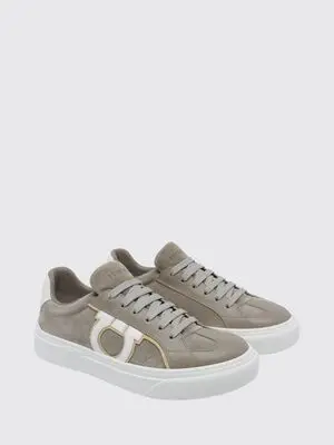 FERRAGAMO Low-top Sneakers In Leather With Contrasting Gancini Monogram