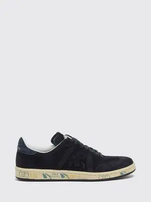 Premiata Bonnie Leather And Suede Sneakers With Maxi Side Logo - Navy