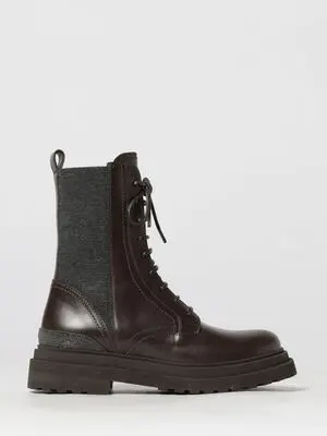 Brunello Cucinelli Lace-up Leather And Wool Boots