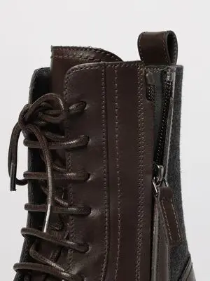 Brunello Cucinelli Lace-up Leather And Wool Boots