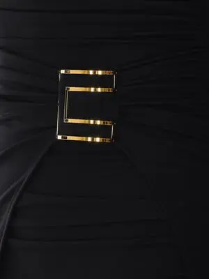 Elisabetta Franchi Long Asymmetrical Sheath Gown In Jersey