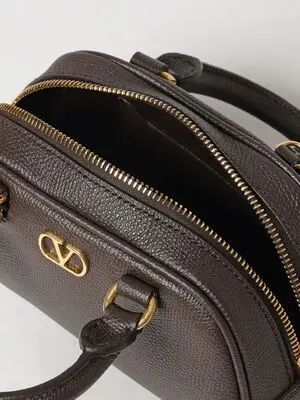 Valentino Garavani Vlogo Signature Mini Boston Bag In Grained Leather - Brown