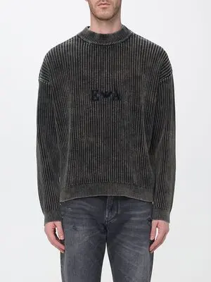 Emporio Armani Cotton Blend Crewneck Jumper With Tone-on-tone Logo - Brown