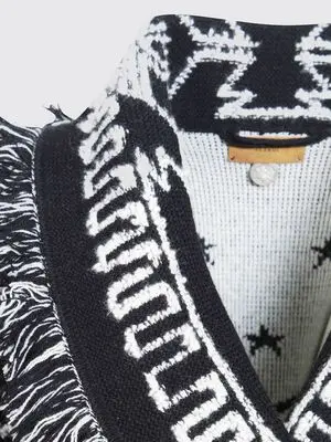 Alanui Jacquard Cashmere And Wool Cardigan With Fringes And Belt