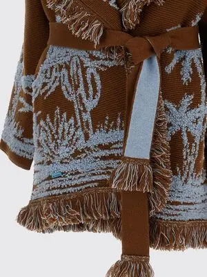 Alanui Jacquard Cashmere And Wool Cardigan With Fringes And Belt - Multicolor