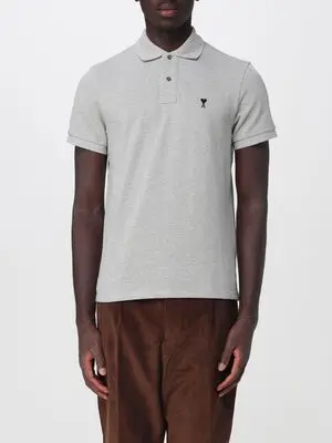 AMI Paris Short-sleeve Cotton Polo With Embroidered De Coeur Logo - Grey