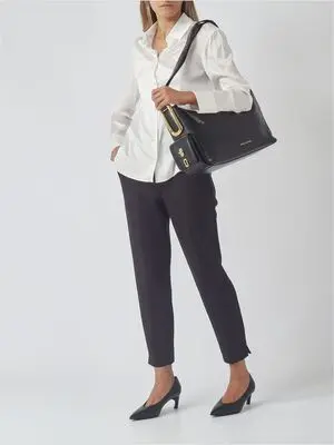 Max Mara Long-sleeved Stretch-silk Satin Shirt With Classic Collar - Pearl