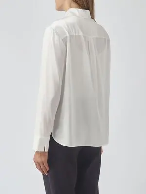 Max Mara Long-sleeved Stretch-silk Satin Shirt With Classic Collar - Pearl