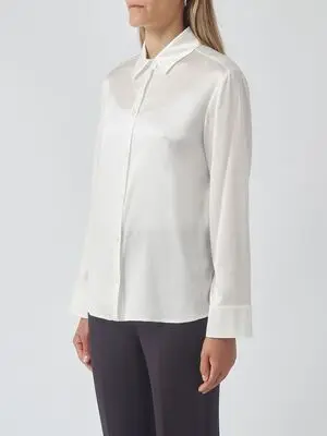 Max Mara Long-sleeved Stretch-silk Satin Shirt With Classic Collar - Pearl