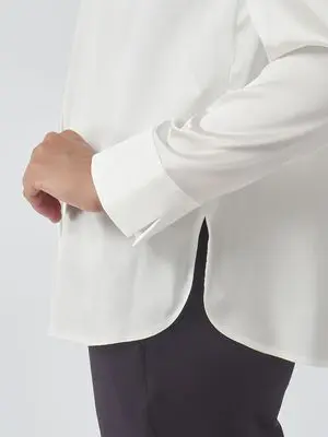 Max Mara Long-sleeved Stretch-silk Satin Shirt With Classic Collar - Pearl