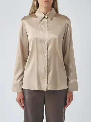 Max Mara Long-sleeved Stretch-silk Satin Shirt With Classic Collar Sand