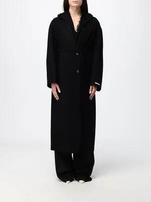 Sportmax Pure Virgin Wool Hooded Long Robe Coat - Black
