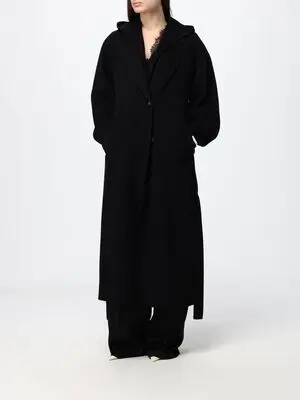 Sportmax Pure Virgin Wool Hooded Long Robe Coat - Black