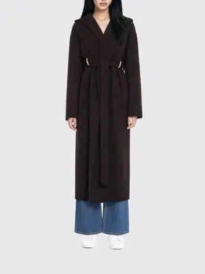 Sportmax Hooded Long Robe Coat In Pure Virgin Wool With Tie Belt