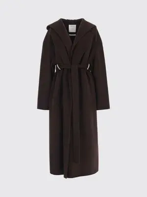 Sportmax Hooded Long Robe Coat In Pure Virgin Wool With Tie Belt