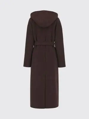 Sportmax Hooded Long Robe Coat In Pure Virgin Wool With Tie Belt