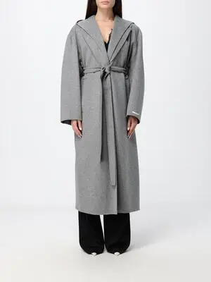 Sportmax Pure Virgin Wool Hooded Long Robe Coat - Grey