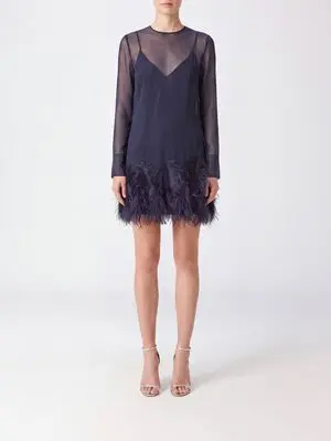 SEMICOUTURE Feather Embellished Sheath Mini Dress