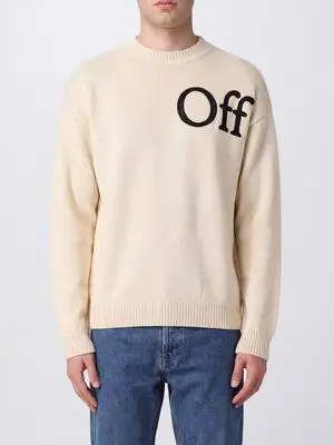 Off-White Jacquard Logo Wool Blend Crewneck Jumper With Dropped Shoulders - White