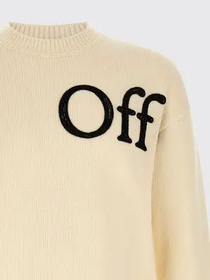 Off-White Jacquard Logo Wool Blend Crewneck Jumper With Dropped Shoulders