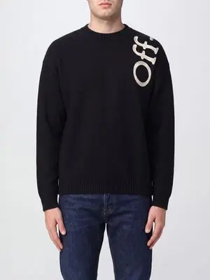 Off-White Jacquard Logo Wool Blend Crewneck Jumper With Dropped Shoulders - White