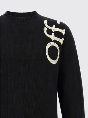 Off-White Jacquard Logo Wool Blend Crewneck Jumper With Dropped Shoulders