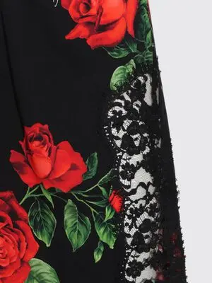 Dolce & Gabbana Floral Embroidered Silk Midi Pencil Skirt With Lace