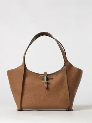 TOD'S Silver Tone T Buckle Shoulder Bag - Brown