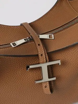 TOD'S Silver Tone T Buckle Shoulder Bag - Brown