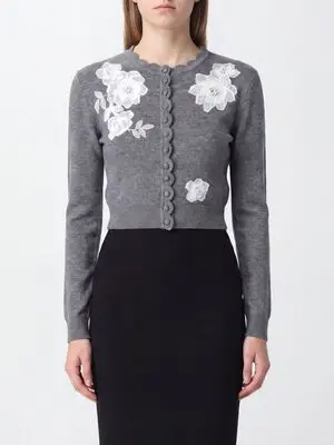 SELF-PORTRAIT Slim Fit Wool And Cashmere Cardigan With Floral Appliqu