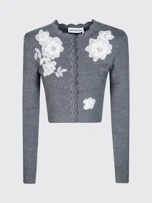 SELF-PORTRAIT Slim Fit Wool And Cashmere Cardigan With Floral Appliqu