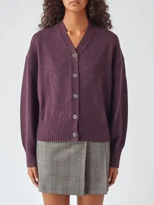 Pinko V-neck Wool And Cashmere Blend Cardigan With Button Closure - Plum