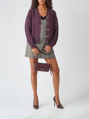 Pinko V-neck Wool And Cashmere Blend Cardigan With Button Closure - Plum