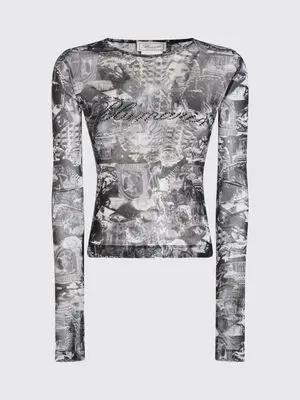 Blumarine Long Sleeve Printed Mesh Top