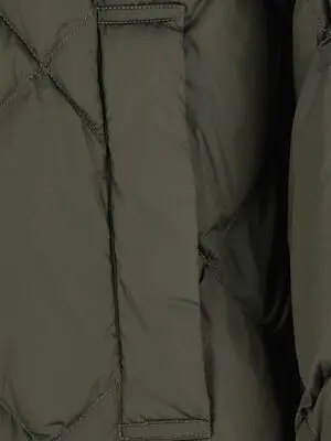 Max Mara Long Quilted Nylon Down Jacket With Drawstring Hood - Green