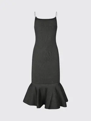 Jacquemus Cotton U-neck Midi Dress With Thin Straps And Ruffles