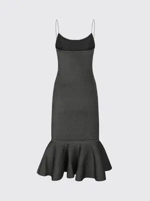 Jacquemus Cotton U-neck Midi Dress With Thin Straps And Ruffles