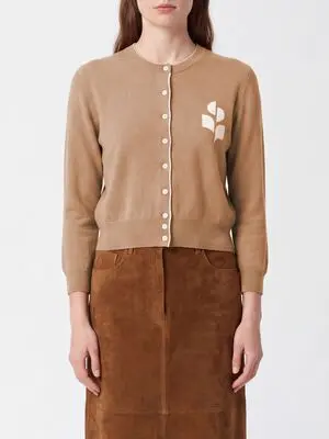 Isabel Marant Étoile Cotton And Wool Crewneck Cardigan With Contrast Logo - Camel