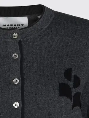 Isabel Marant Étoile Cotton And Wool Crewneck Cardigan With Contrast Logo - Charcoal