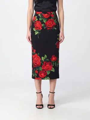 Dolce & Gabbana Floral Print Stretch-silk Pencil Midi Skirt