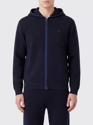 Emporio Armani Wool Knit Zipped Hoodie With Eagle Logo