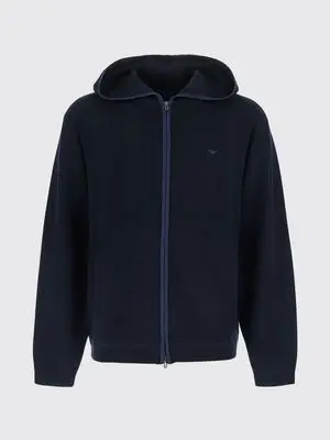 Emporio Armani Wool Knit Zipped Hoodie With Eagle Logo