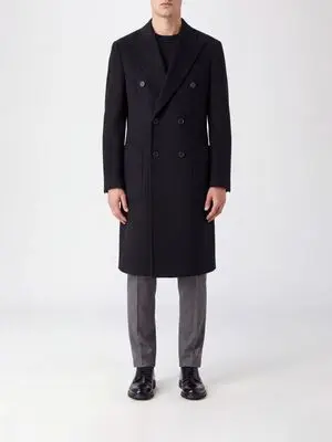 Emporio Armani Knee-length Double-breasted Coat In Wool And Cashmere Black