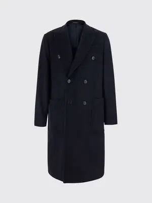 Emporio Armani Knee-length Double-breasted Coat In Wool And Cashmere - Blue