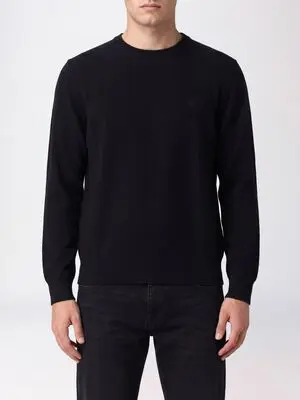 Emporio Armani Cotton Crewneck Jumper With Iconic Eagle Logo - Black