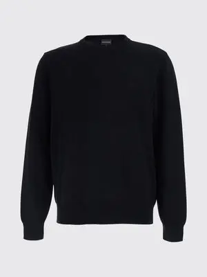 Emporio Armani Cotton Crewneck Jumper With Iconic Eagle Logo - Black