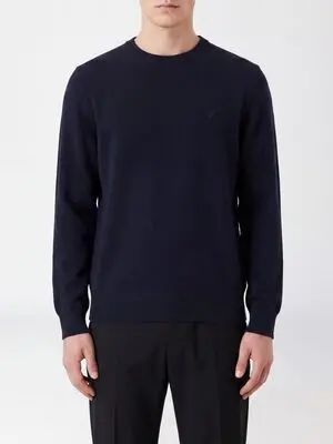 Emporio Armani Cotton Crewneck Jumper With Iconic Eagle Logo Blue
