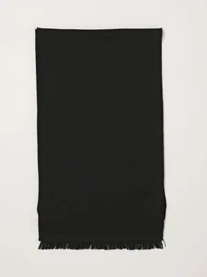 Emporio Armani Pure Wool Knit Scarf With Ribbed Edges Black