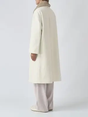Herno Knee-length Single-breasted Wool Blend Coat With Fur Collar